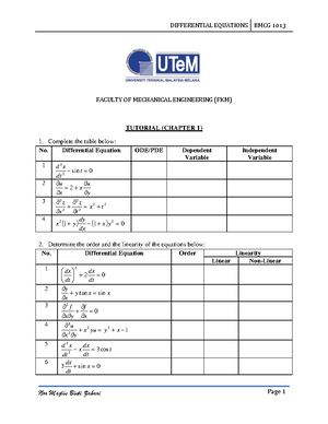 Chapter 2 Tutorial a - DIFFERENTIAL EQUATIONS BMCG 1013 Nor Mazlin Binti Zahari Page 1 FACULTY ...