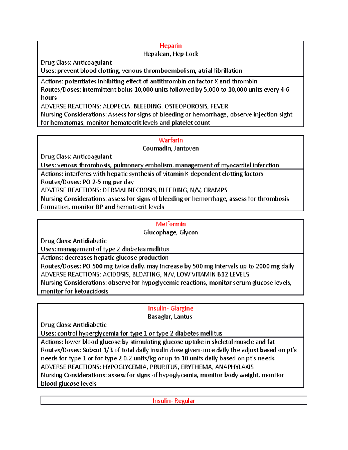 Medication Cards 3 - taught by Angela reddington - Heparin Hepalean ...