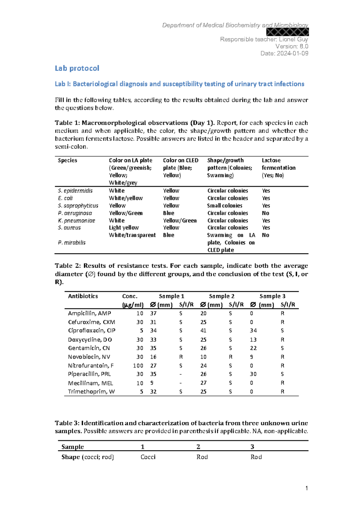 Labprotocol - Responsible teacher: Lionel Guy Version: 8. Date: 202 4 ...