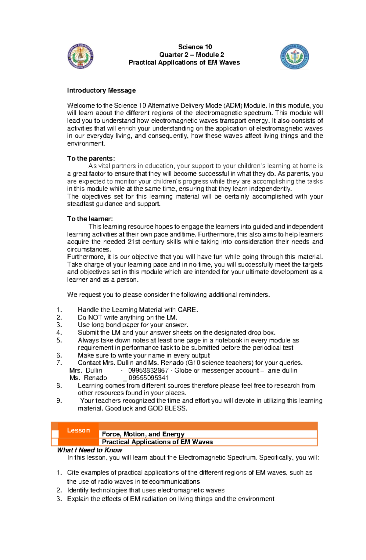 Science 10 Q2 week2 - Science 10 Quarter 2 – Module 2 Practical ...