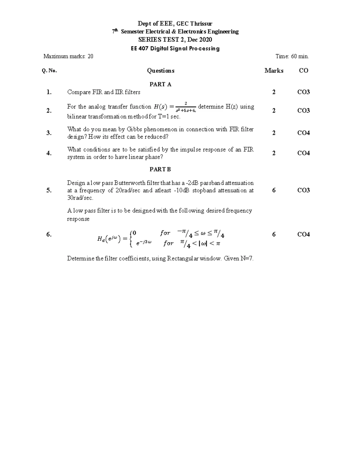 DSP Question paper 3 - D G193010 Pages: Page 1 of 2 Reg No ...