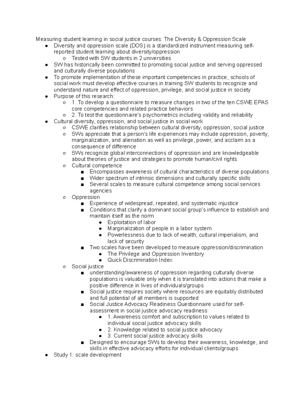 Measuring student learning in social justice courses The Diversity ...