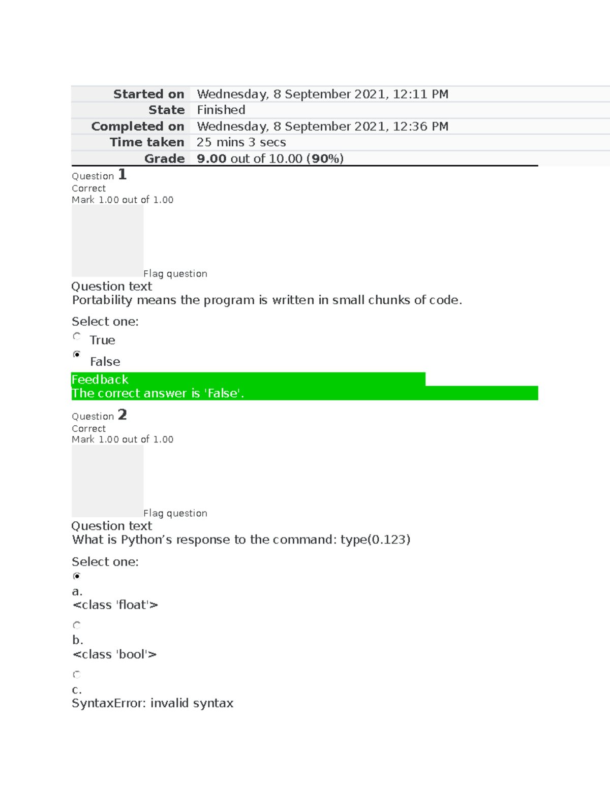 Self Quiz week 1 - The is self quiz of week one for programming ...