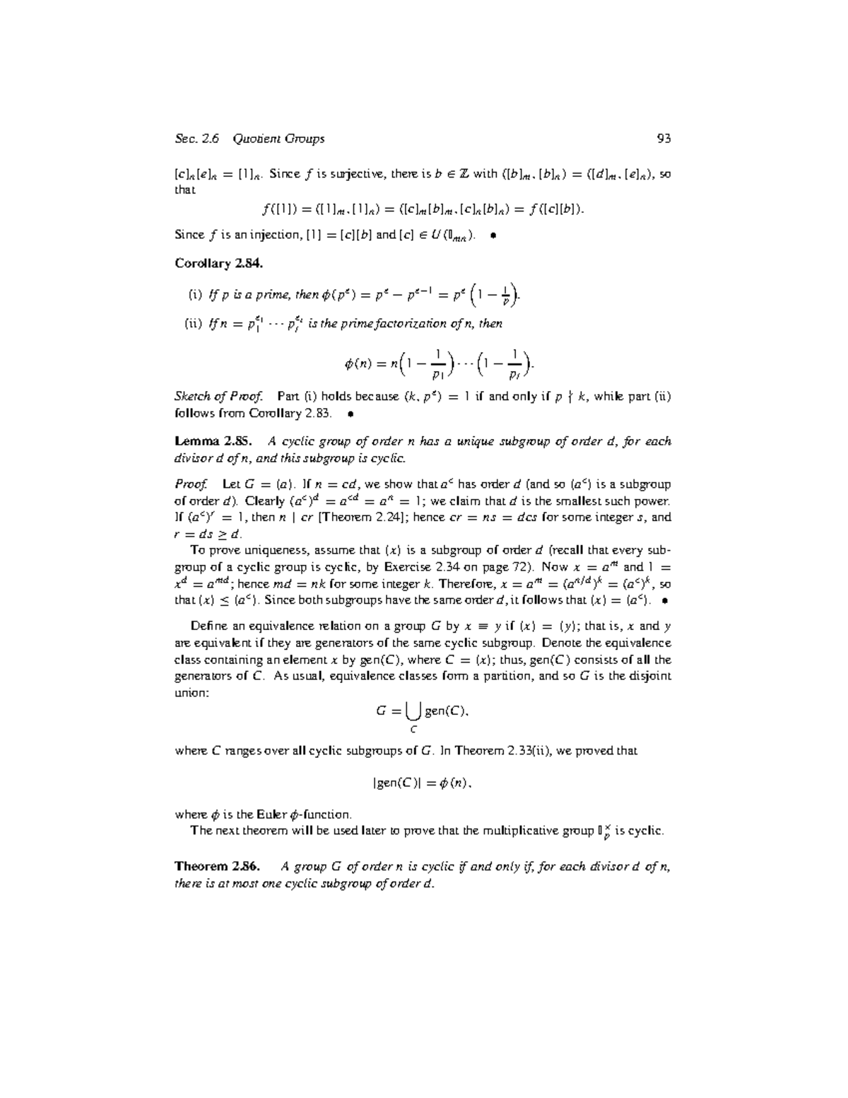 Basic Algebra 101 - Sec. 2 Quotient Groups 93 [c]n [e]n = [1]n. Since f ...