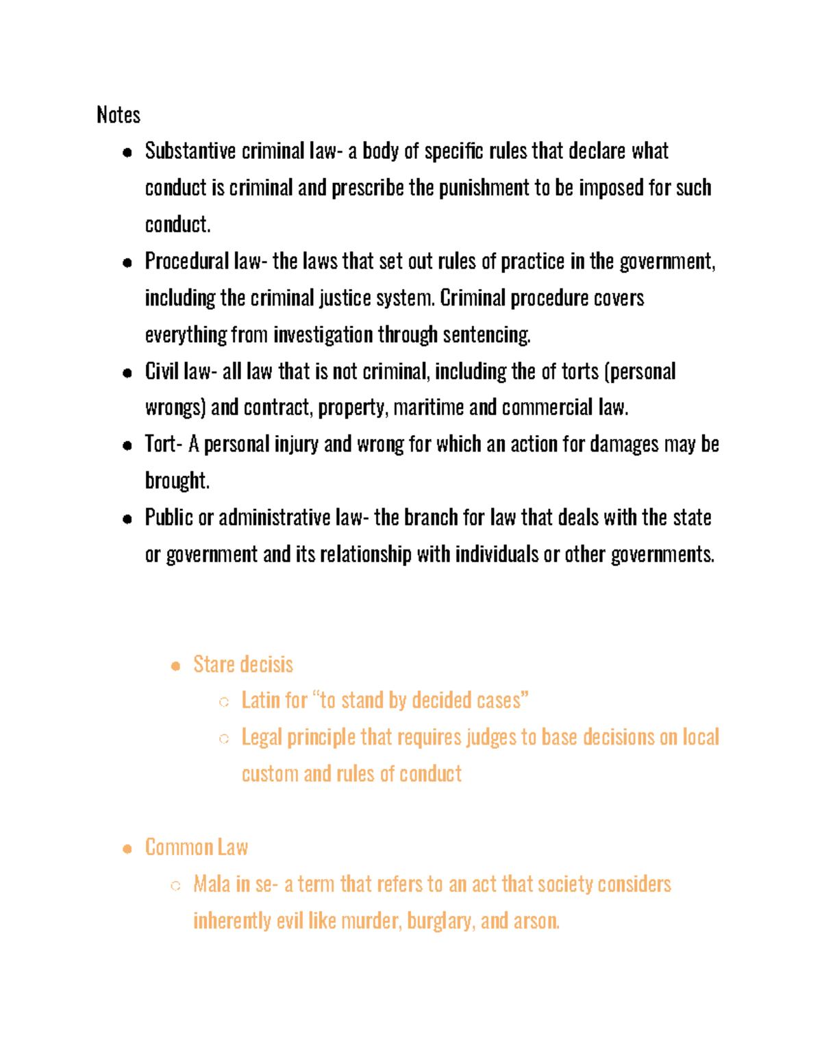 Intro to CJ notes - Notes Substantive criminal law- a body of specific ...