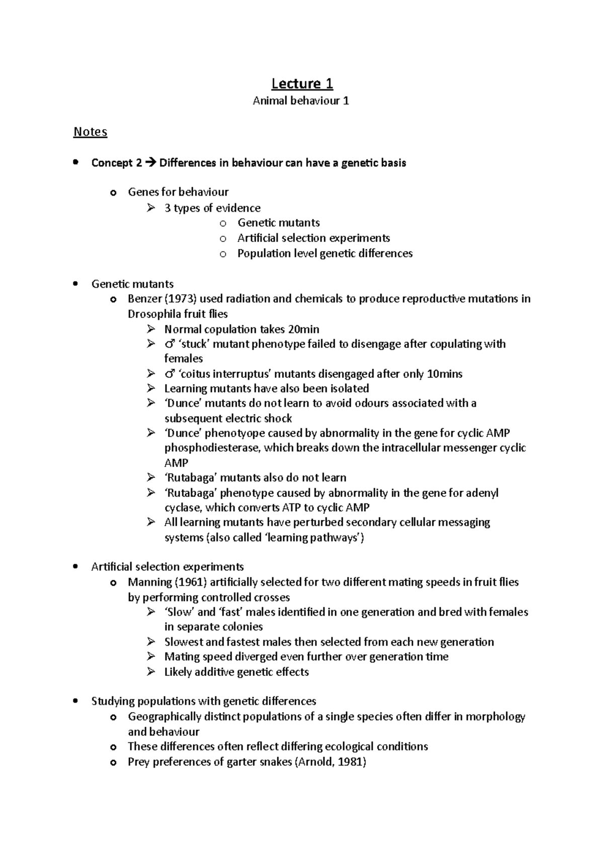 Animal observation 3 - Lecture 1 Animal behaviour 1 Notes Concept 2 ...
