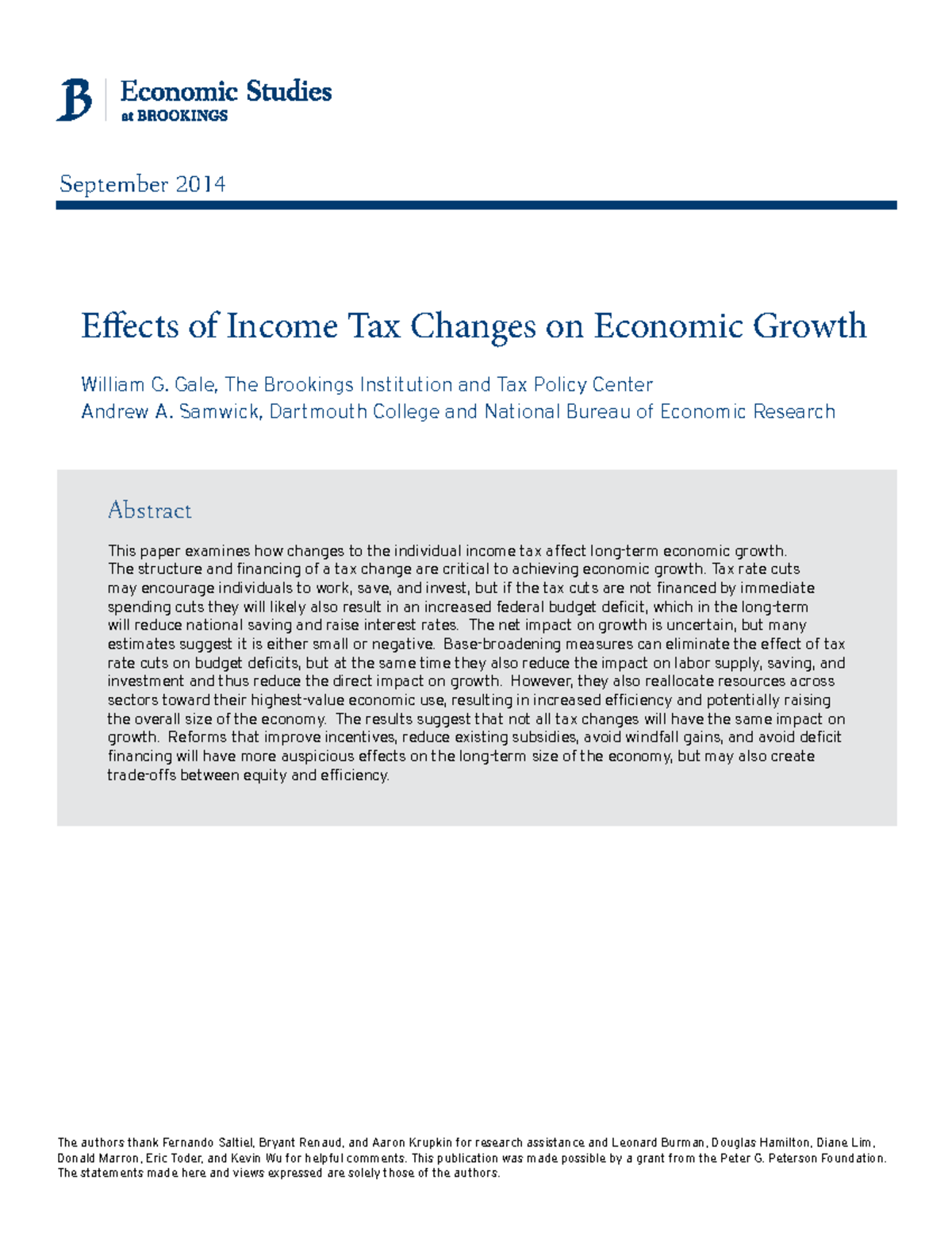 09 effects income tax changes economic growth gale samwick - Effects of ...