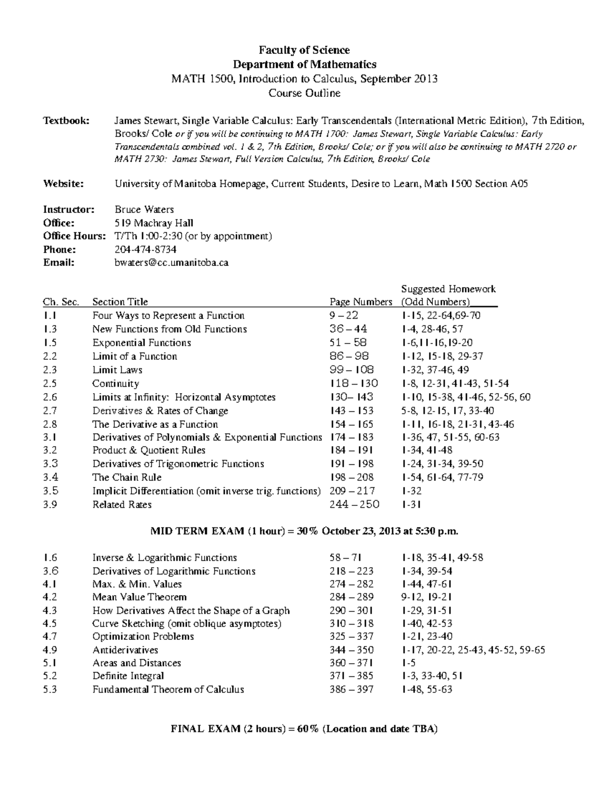 MATH 1500 Course Syllabus (Day 1 handout) - Faculty of Science ...