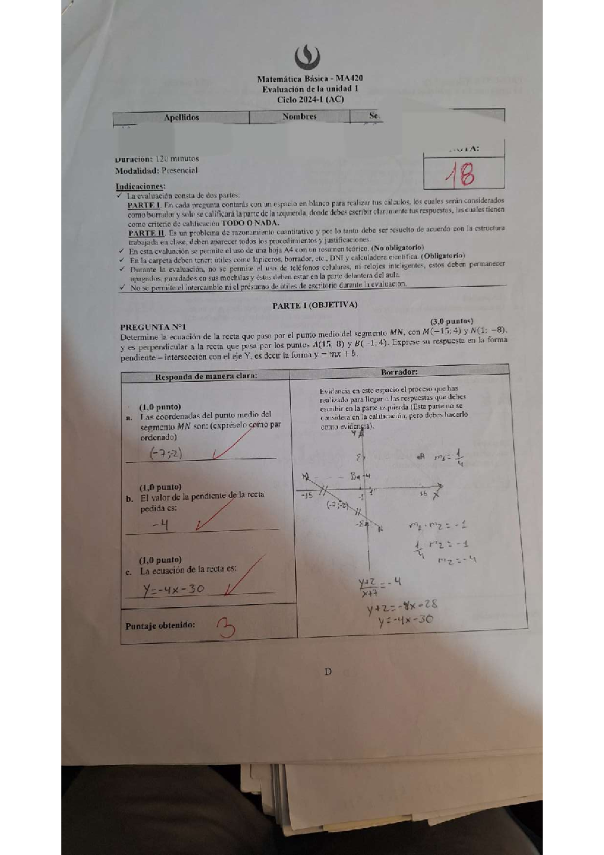 Examen de la unidad 1 - Matemática Básica MA420 Evaluación de la unidad 1 Ciclo (AC) Apellidos ...