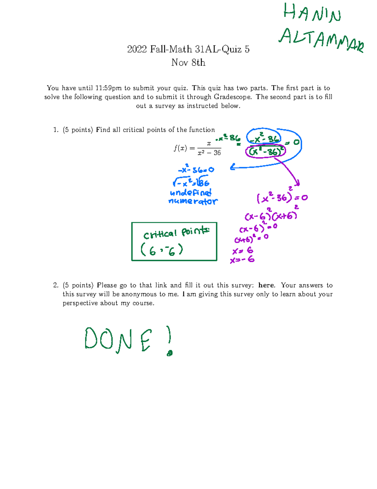 Quiz 8 - quiz math 31al ucla - 2022 Fall-Math 31AL-Quiz 5 Nov 8th You ...
