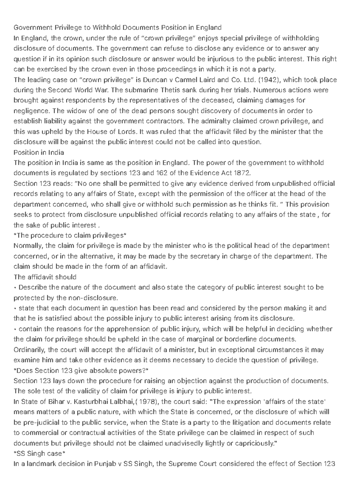 Government Privilege to Withhold Documents Position in England - The ...