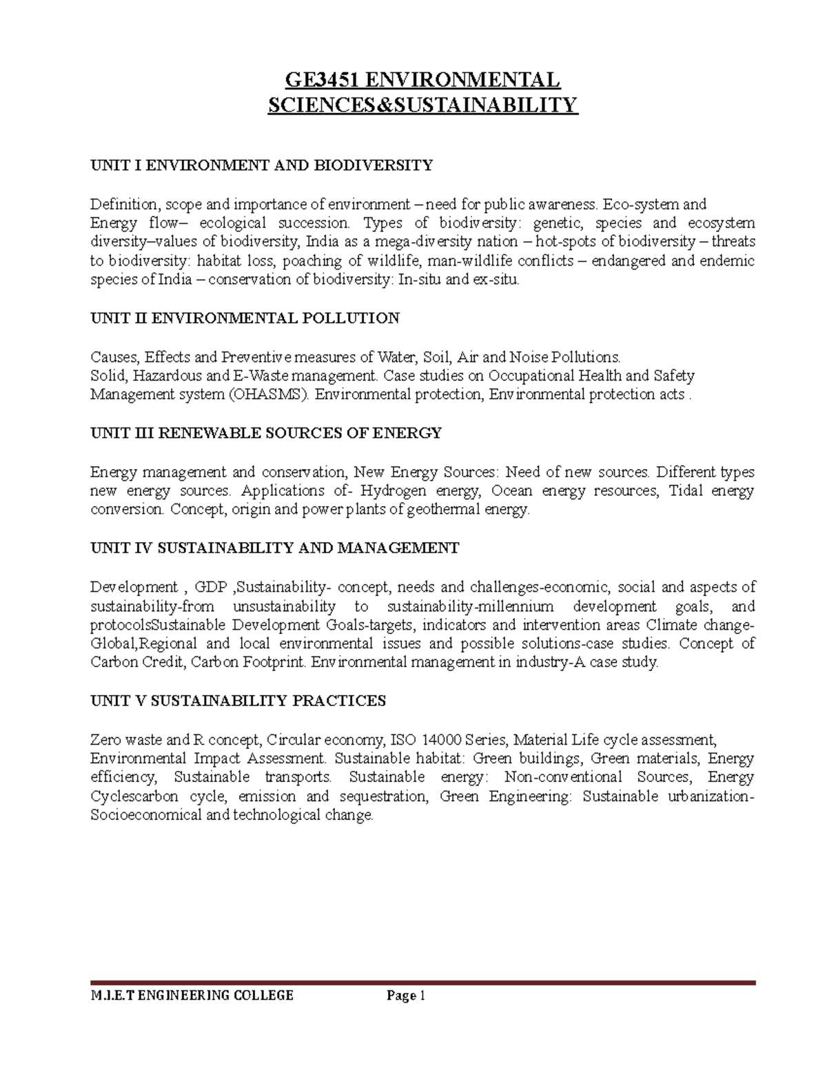 Ess 1-2 3-4-5 word - ESS notes - GE3451 ENVIRONMENTAL SCIENCES ...