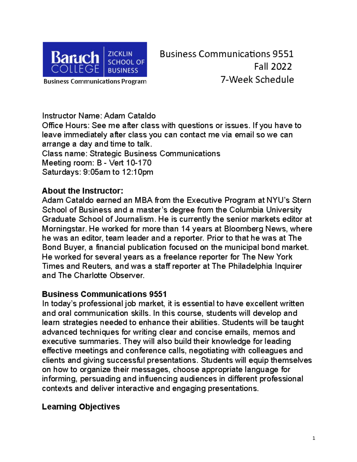 Syllabus Fall 12022 - Business Communications Program Business ...