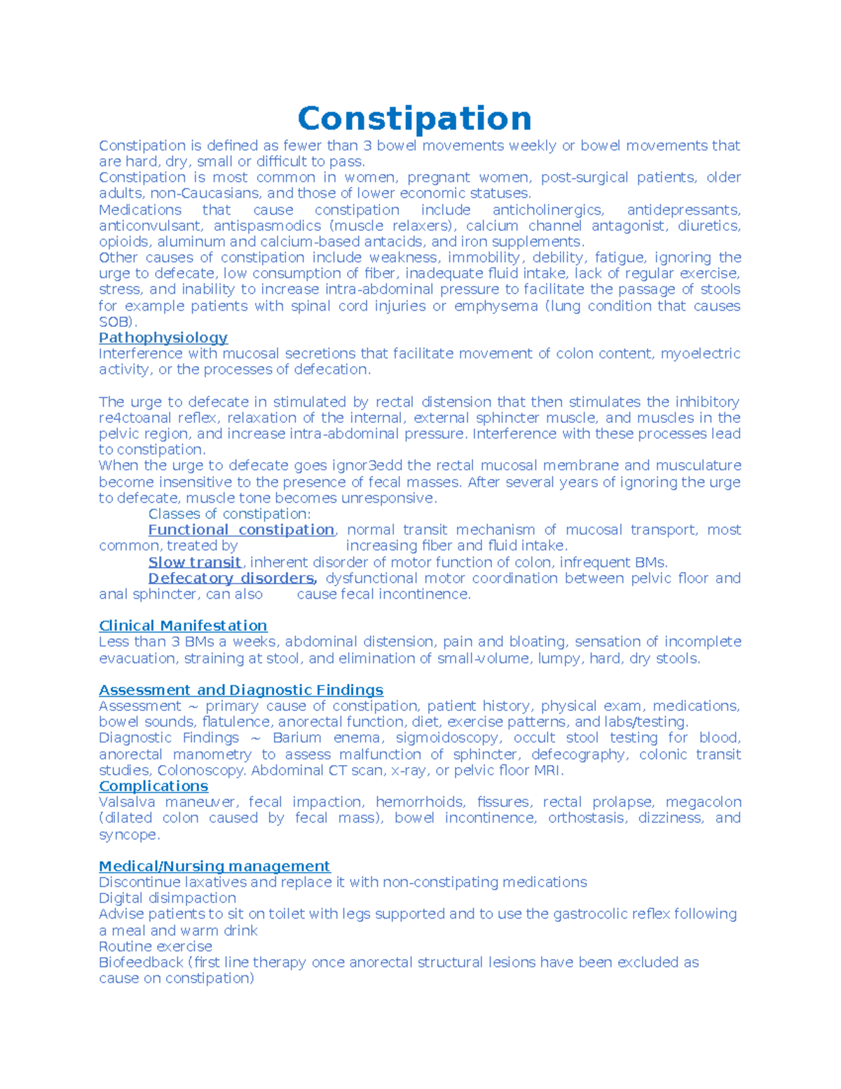 Med Surg GI practice questions - Constipation Constipation is defined ...