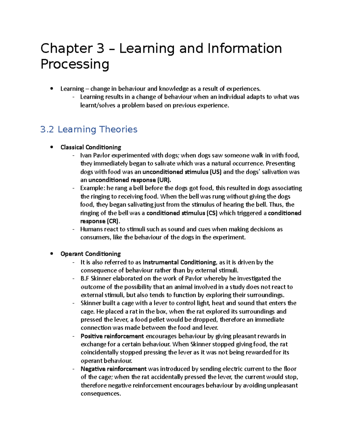 Chapter 3 - Learning and Information Processing - Chapter 3 – Learning ...