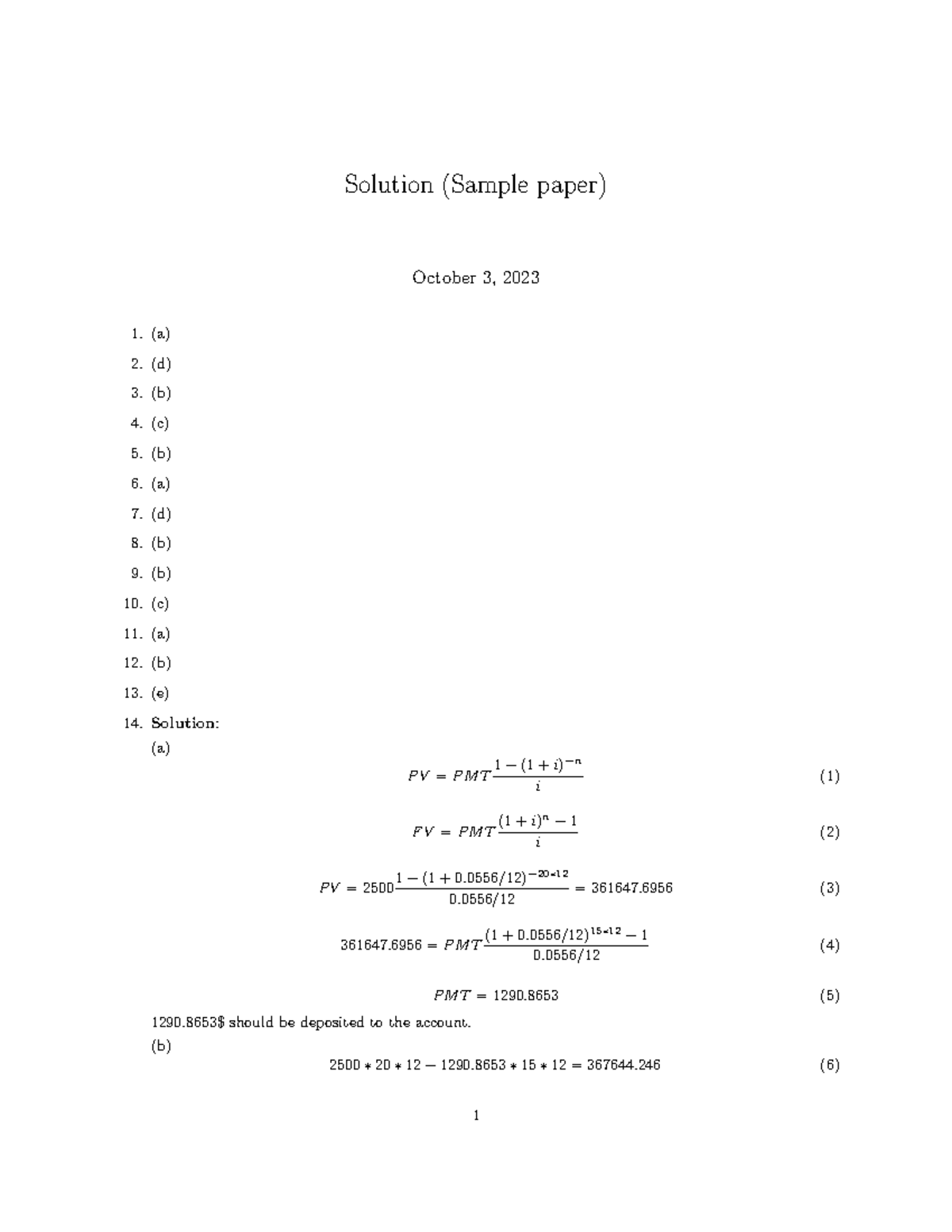 Sample paper - solution - Solution (Sample paper) October 3, 2023 (a ...