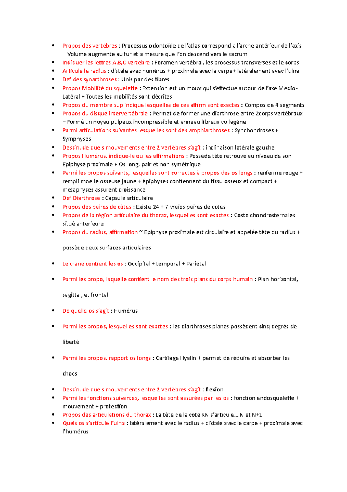 Questions ANATomie - Propos des vertèbres : Processus odontoïde de l ...