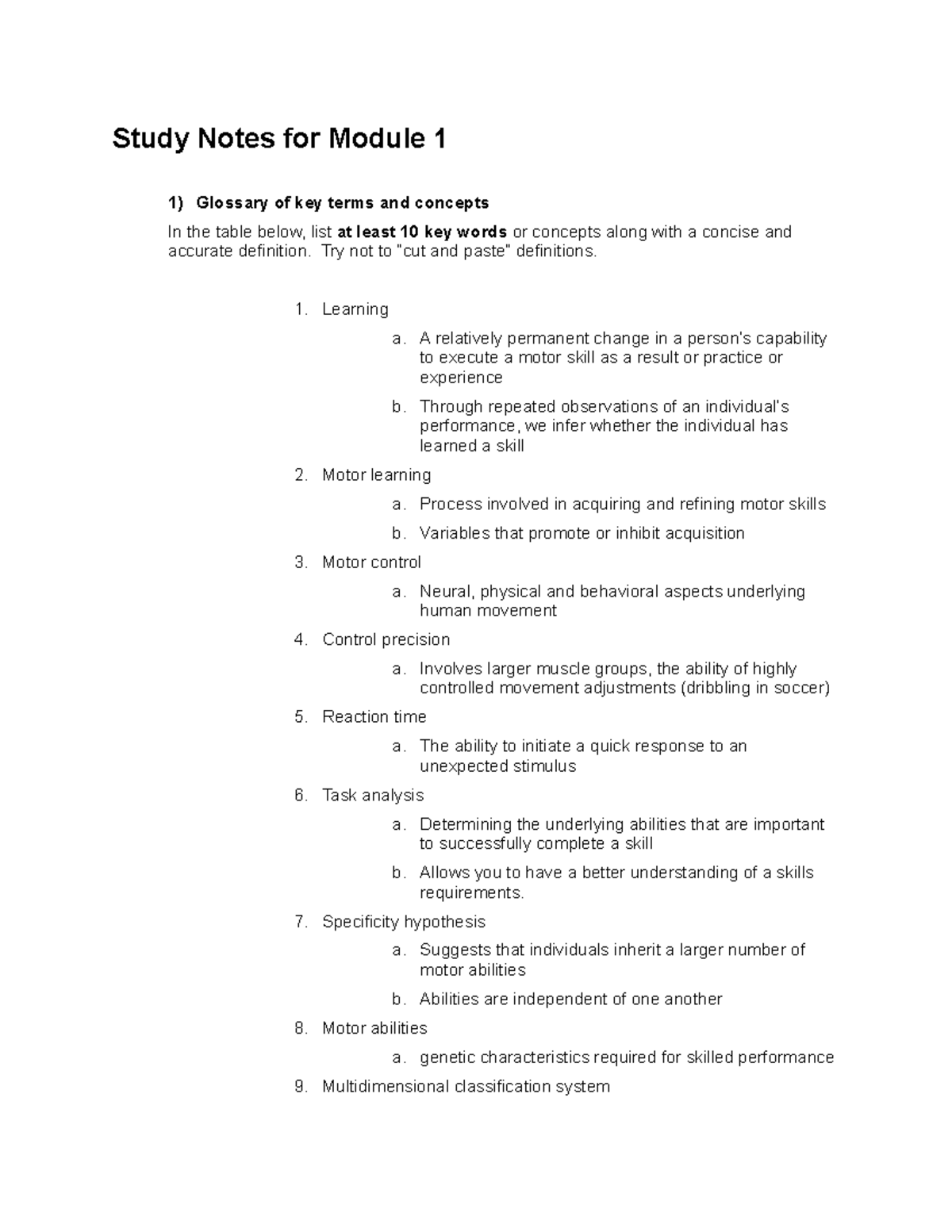 KP161-Study Notes for Module 1 - Study Notes for Module 1 1) Glossary ...