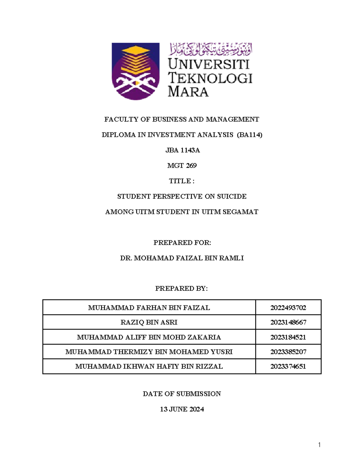 Mgt123 - LUCK - FACULTY OF BUSINESS AND MANAGEMENT DIPLOMA IN ...