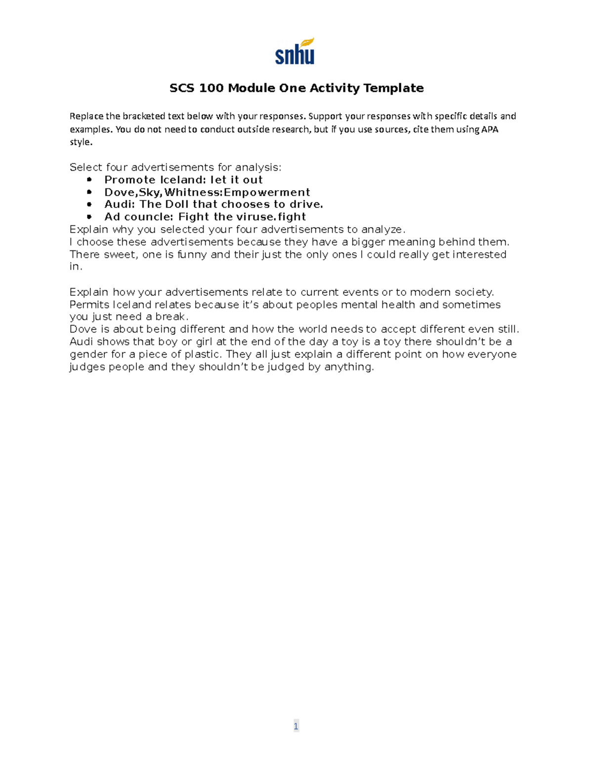 SCS 100 Module One Activity Template - SCS 100 Module One Activity ...