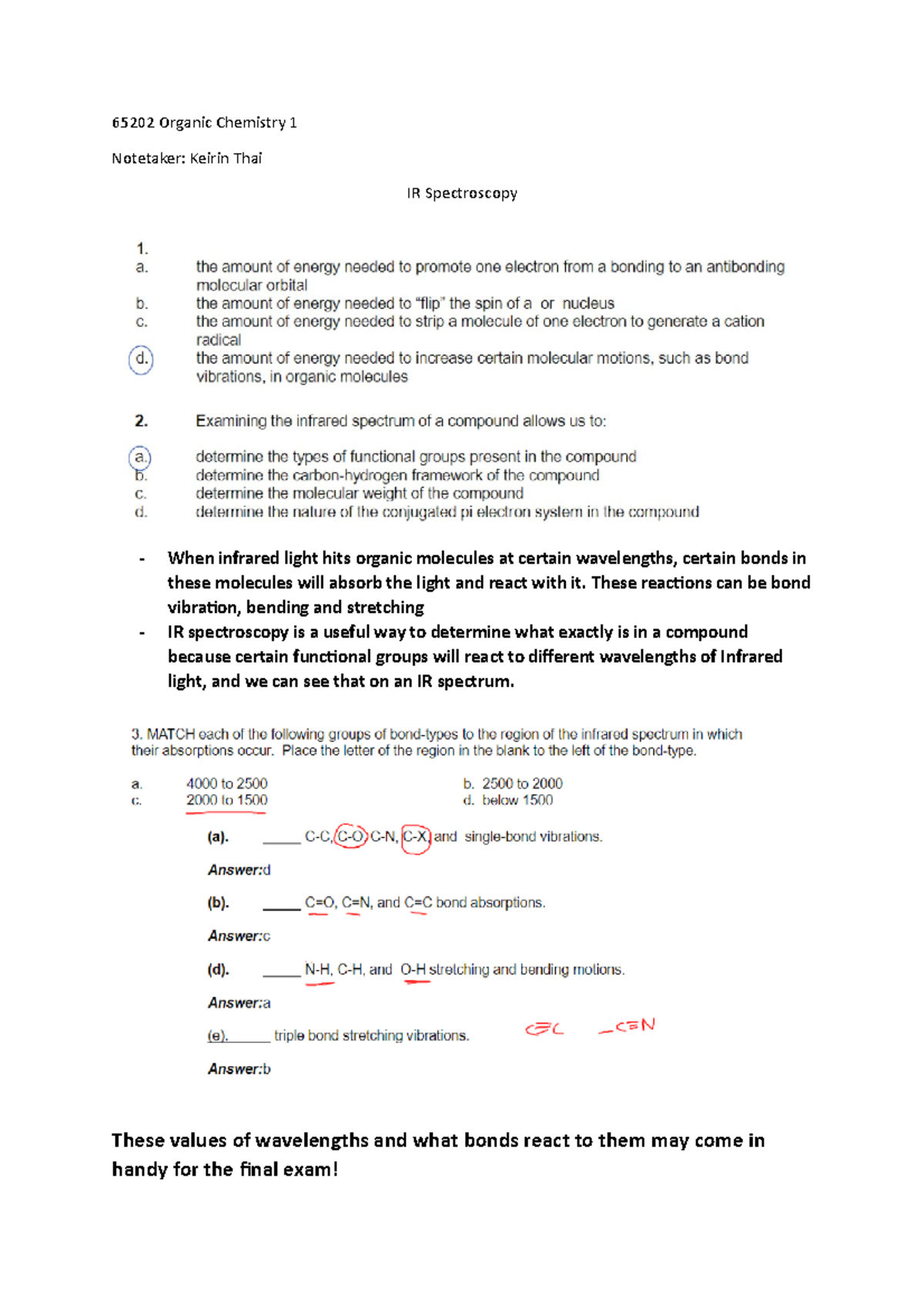 65202 OC1 Tutorial 2 (Infrared Spectroscopy Answers) - 65202 Organic ...