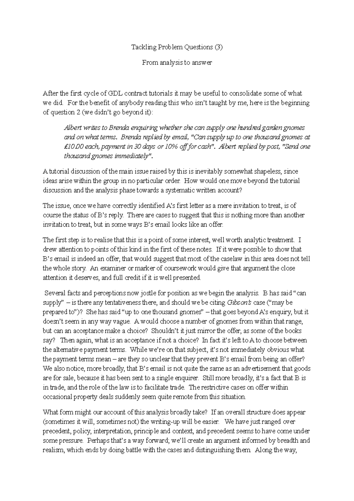 Guide on answering problem questions for the GDL (i.e. for contract law ...