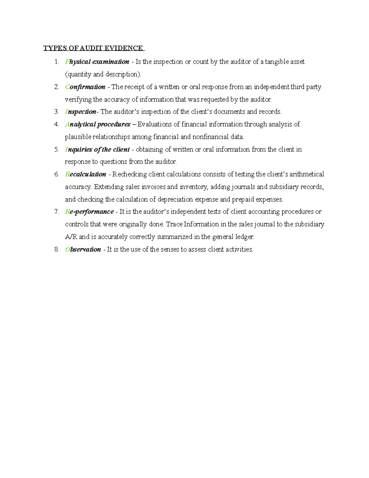 Types OF Audit Evidence - TYPES OF AUDIT EVIDENCE Physical examination ...