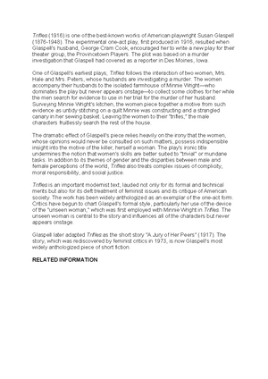 Trifles - key - TRIFLES In her book, Susan Glaspell writes a play about ...