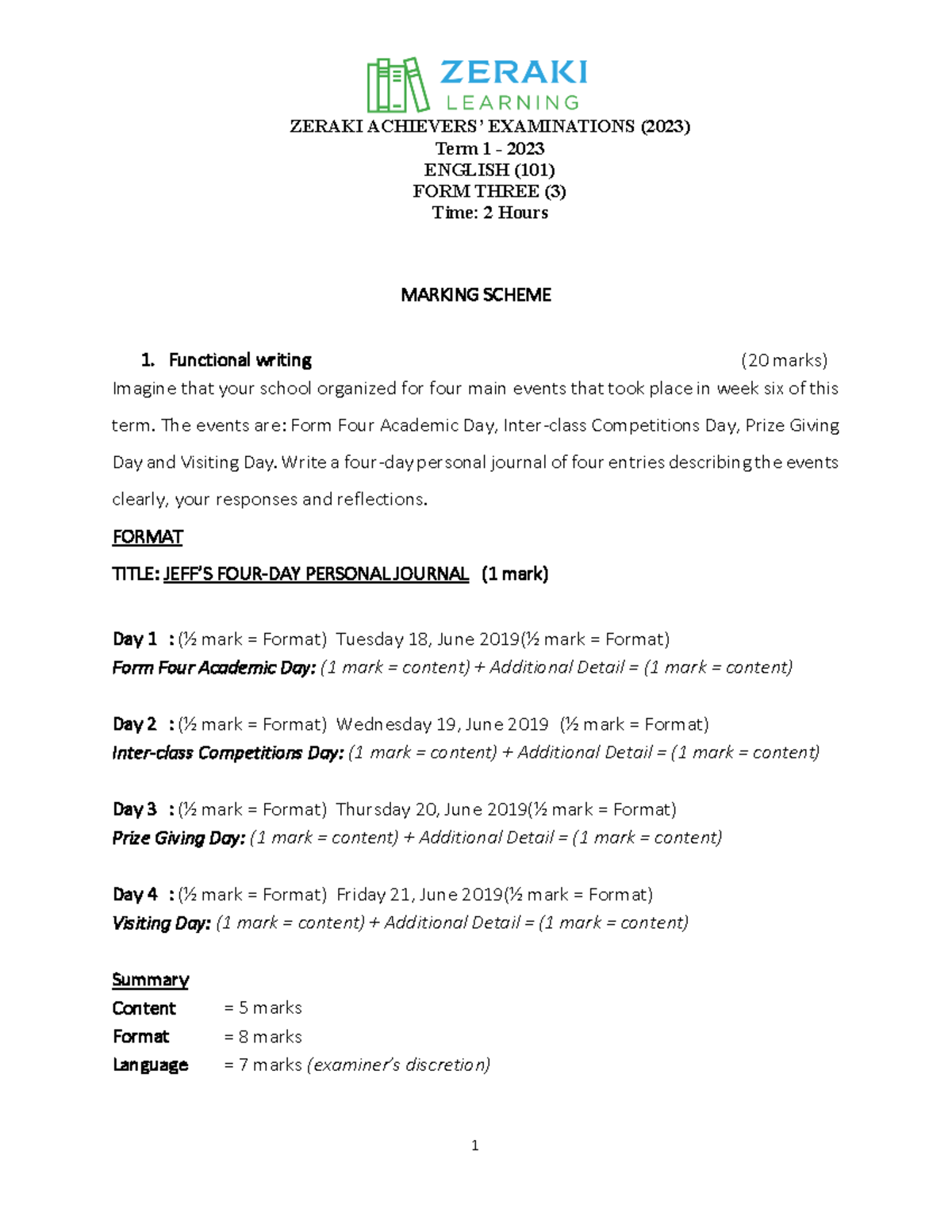 English - English Form 3 - Question Paper (1) - Copy - ZERAKI ACHIEVERS ...