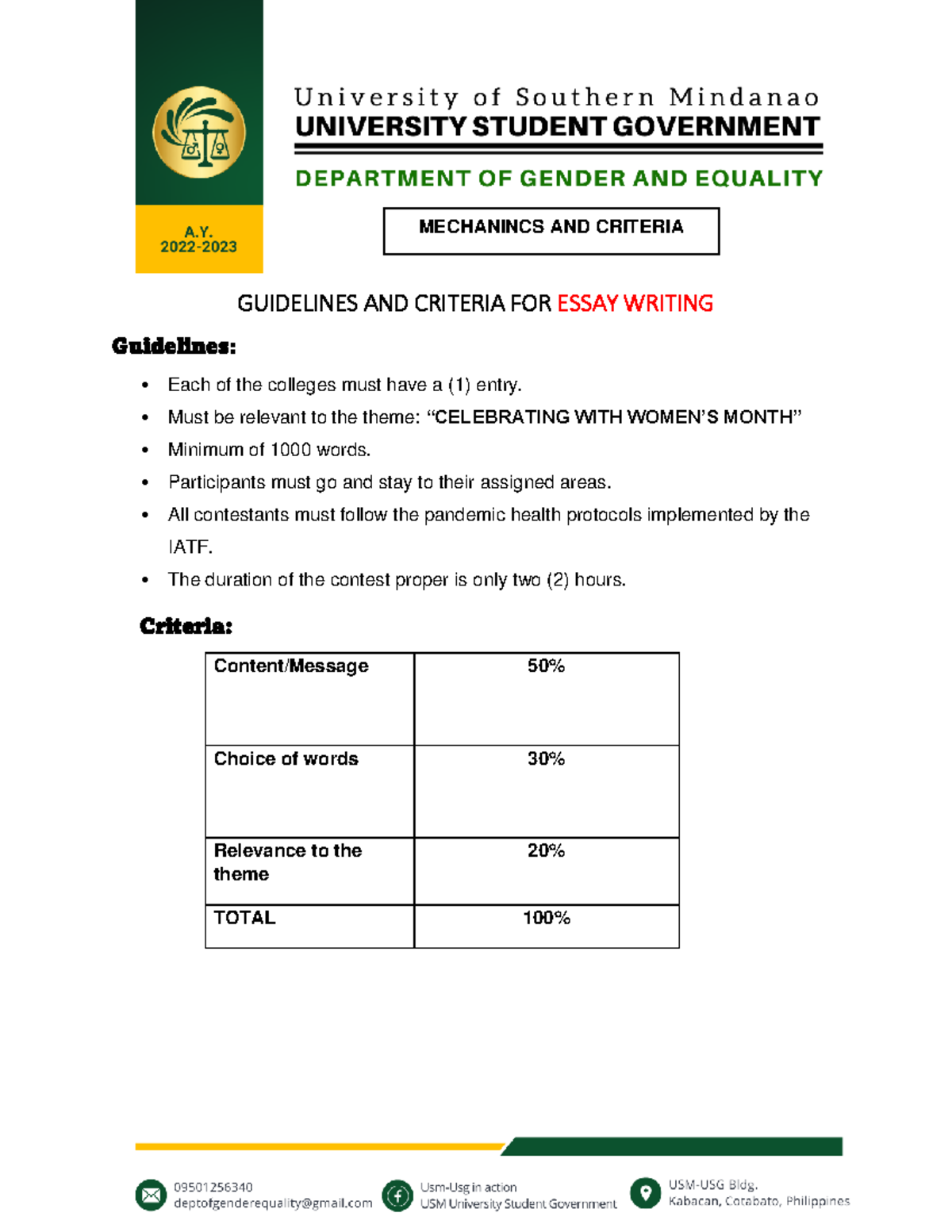 Final Guidelines AND Criteria FOR ALL Event - MECHANINCS AND CRITERIA ...