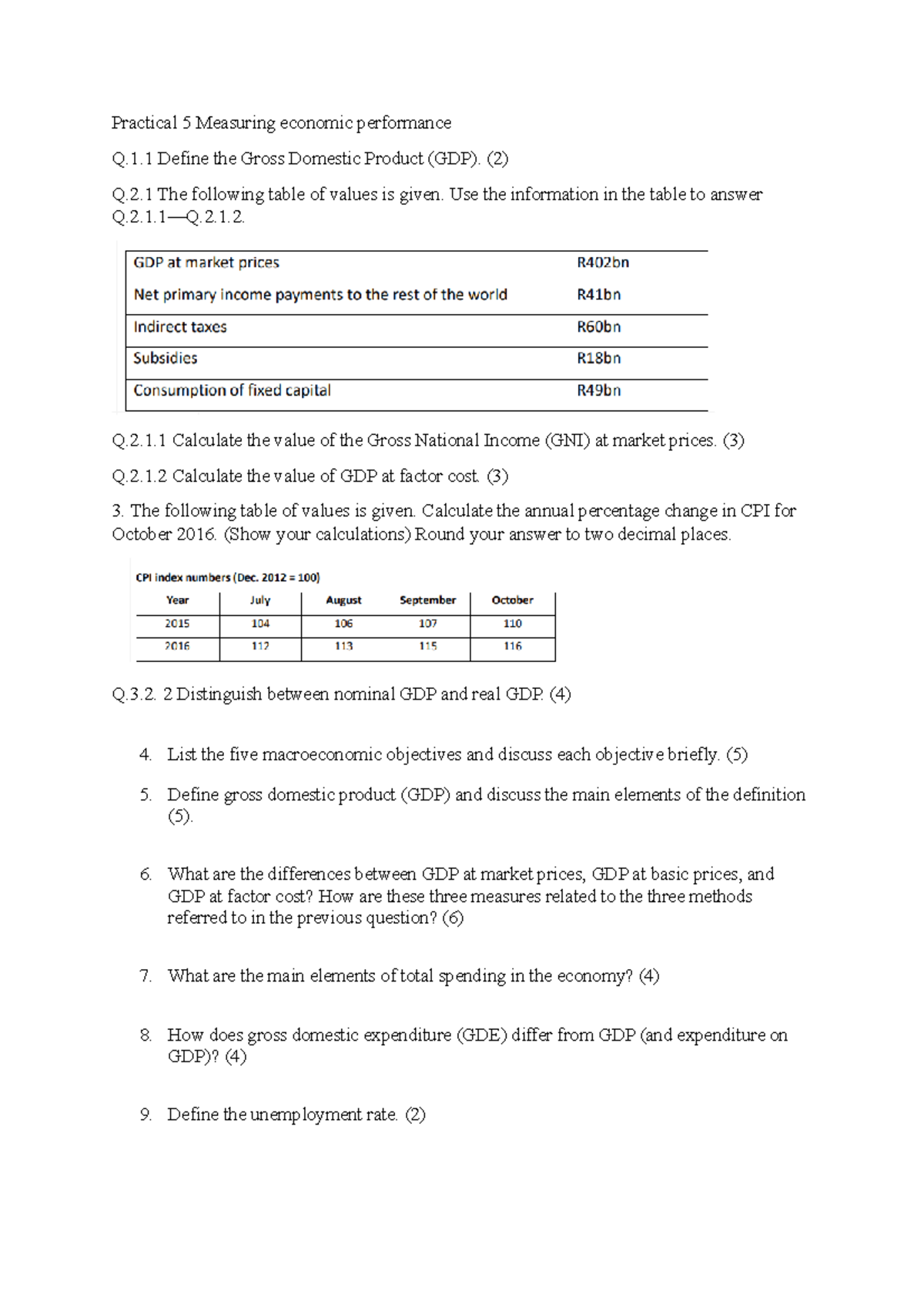 ECMS5112 PMIC5112 PMIC6122 Practical 5 - Practical 5 Measuring economic ...