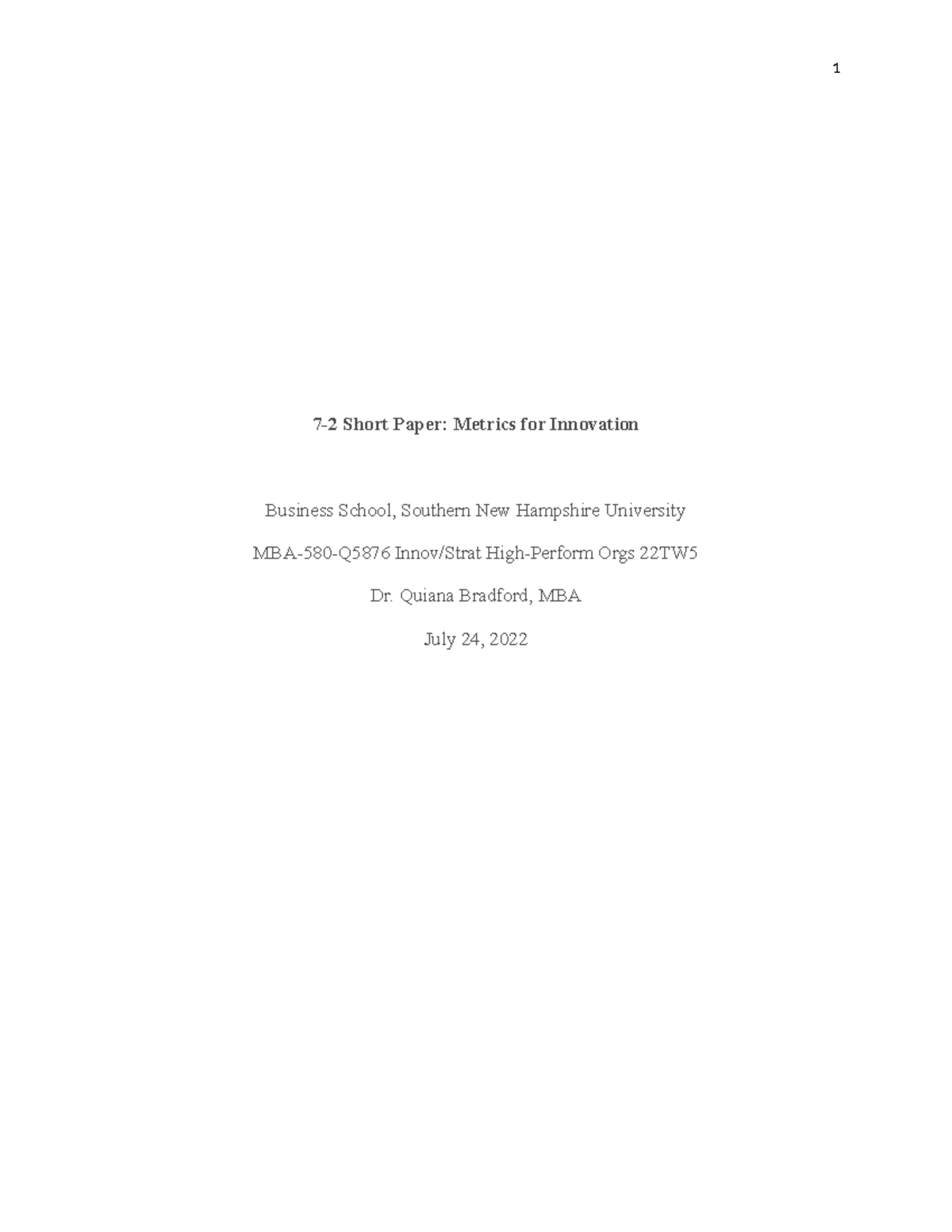 7-2 Short Paper Metrics for Innovation - 7-2 Short Paper: Metrics for ...
