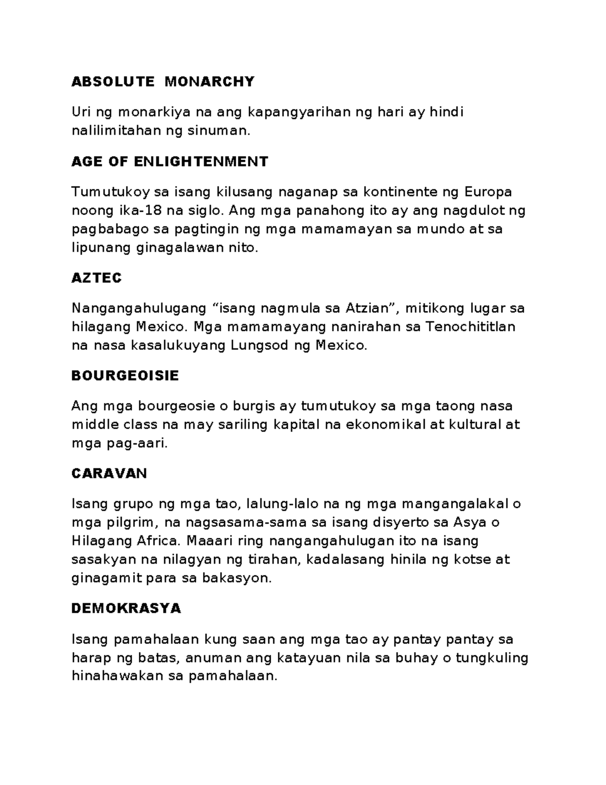 AP - Glossary - for myself - ABSOLUTE MONARCHY Uri ng monarkiya na ang ...