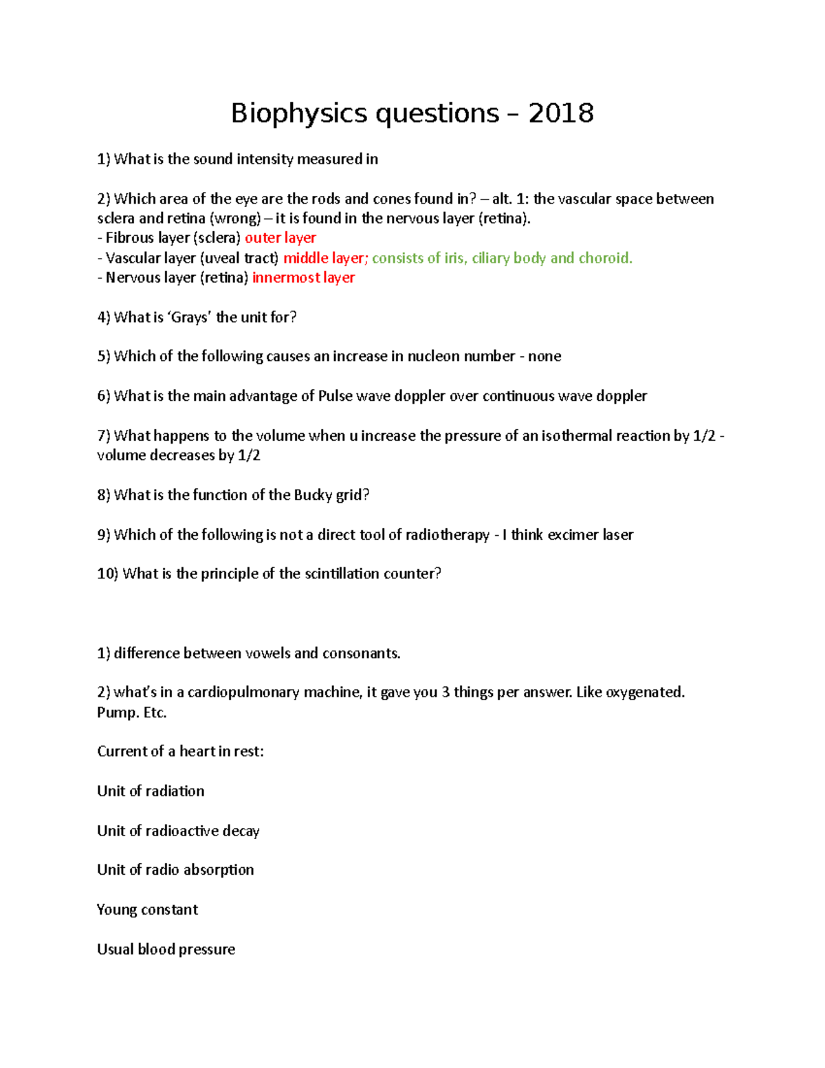 Biophysics Questions - t. 1: the vascular space between Fibrous layer ...