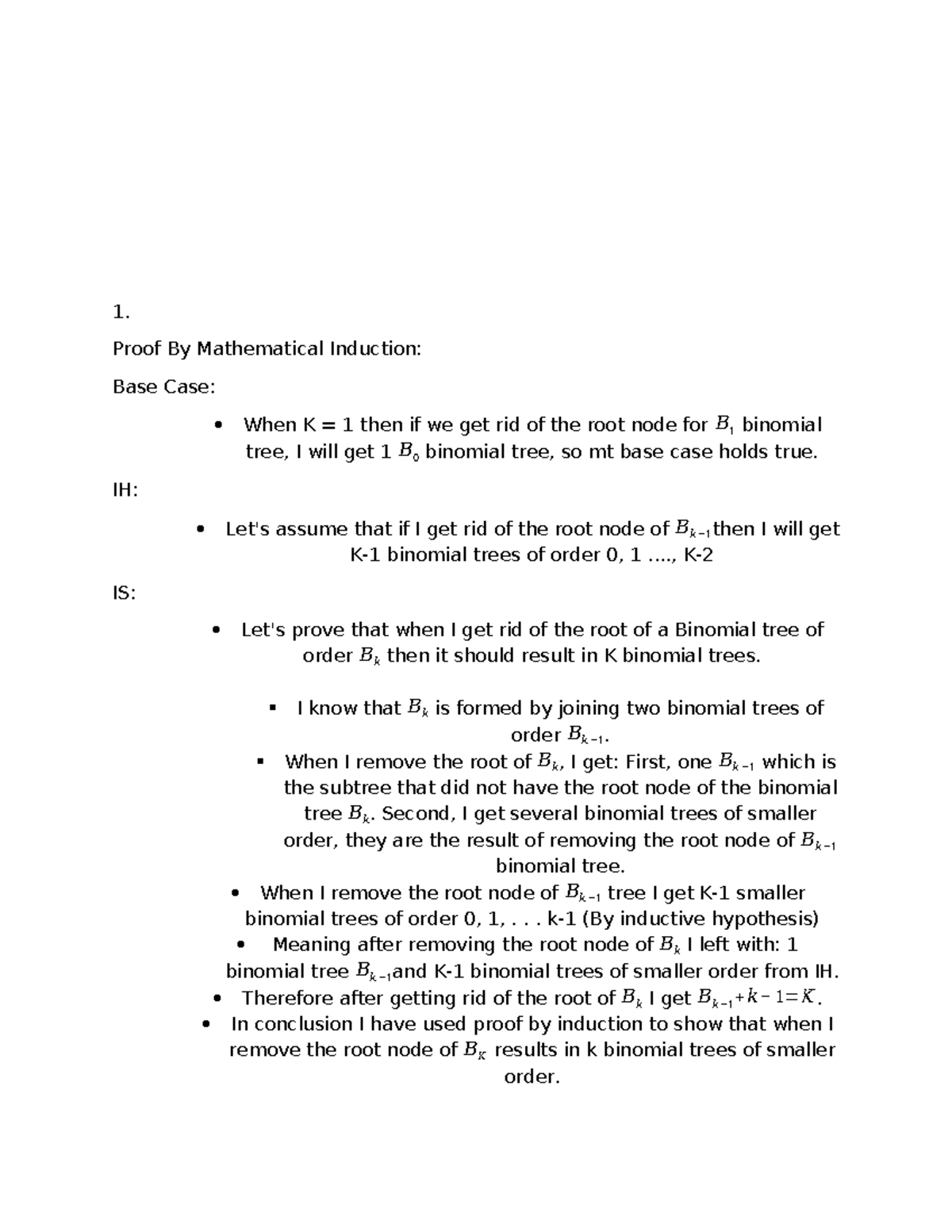 Document 1 - notes - 1. Proof By Mathematical Induction: Base Case ...