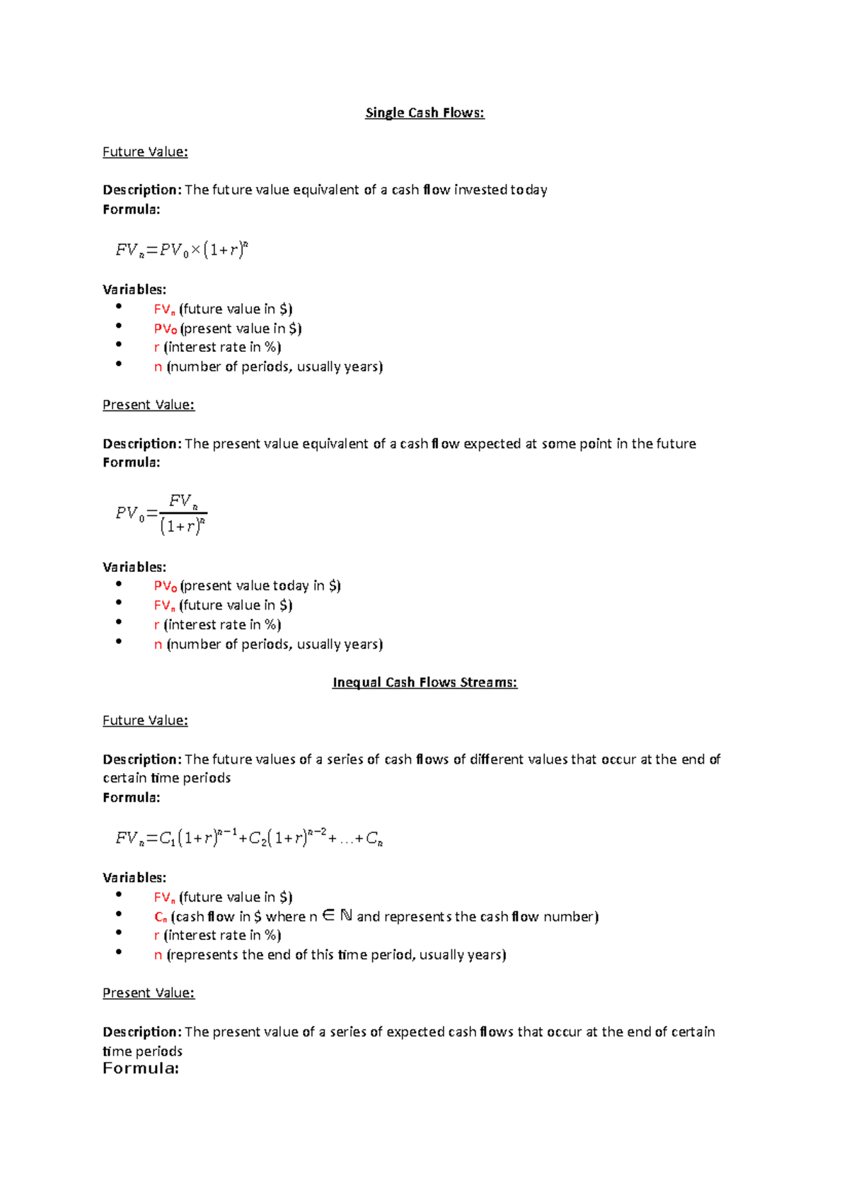 Annotated Formula List (Lecs 1-4) - Single Cash Flows: Future Value ...