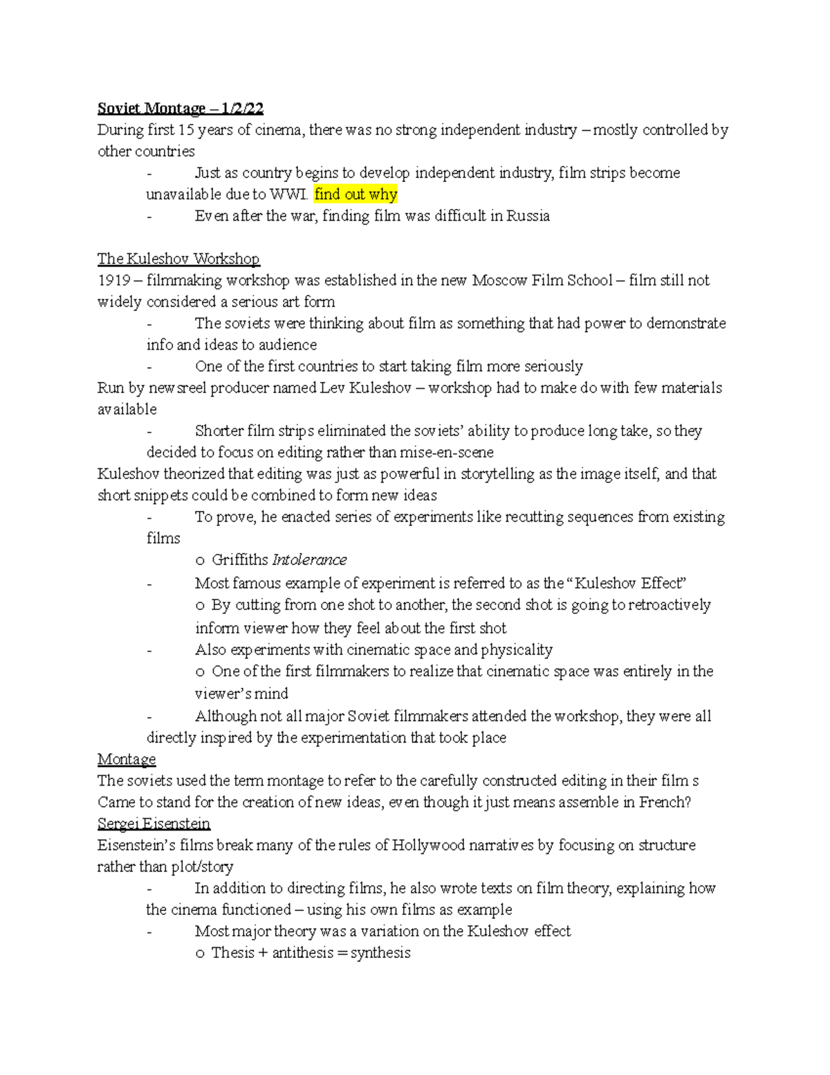 FILM - UNIT 5 - PUSTAY - Soviet Montage – 1/2/ During first 15 years of ...