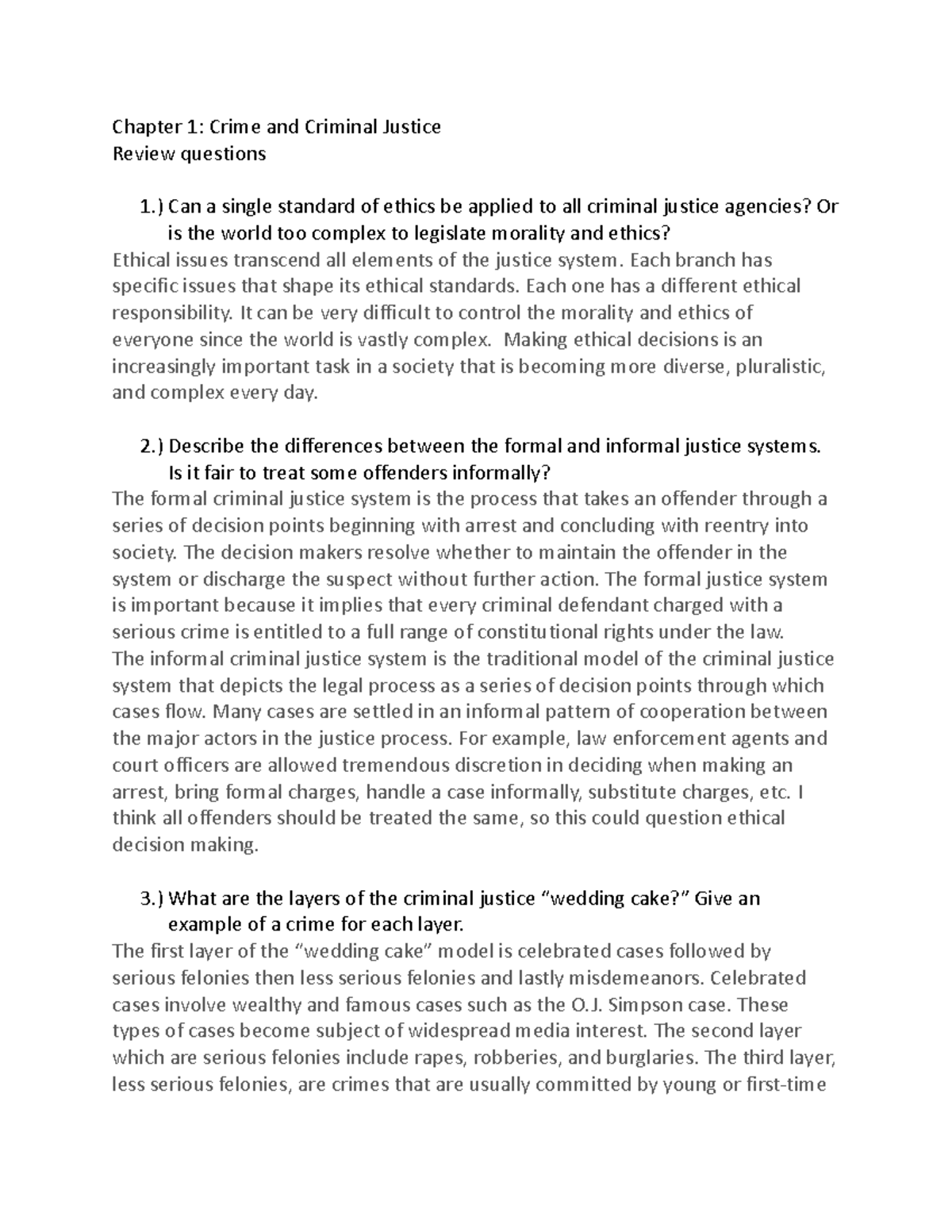 Chapter 1 homework questions - Chapter 1: Crime and Criminal Justice ...