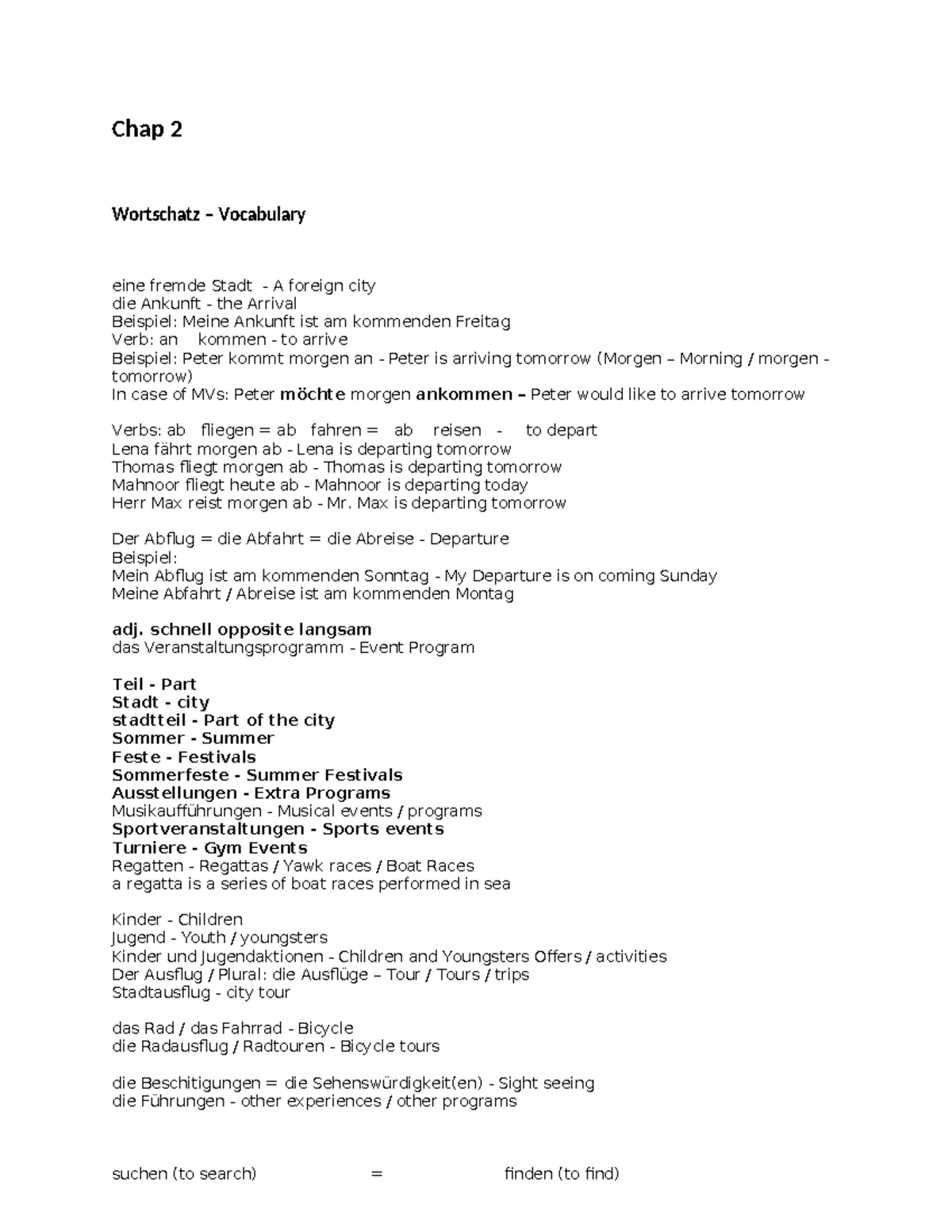 Chap 2 Vocabulary - Chap 2 Wortschatz – Vocabulary eine fremde Stadt ...