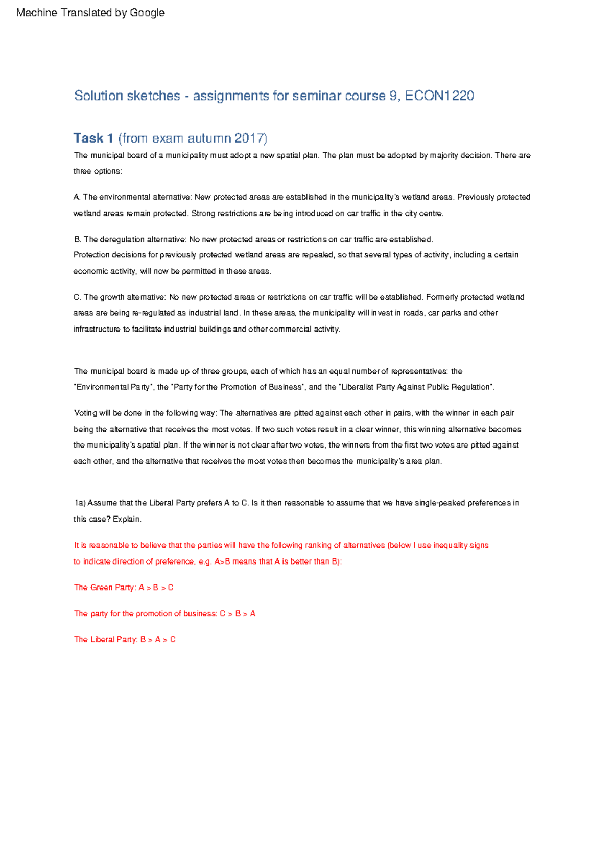 Oppgaver Seminar 9-losninger - It is reasonable to believe that the parties will have the ...