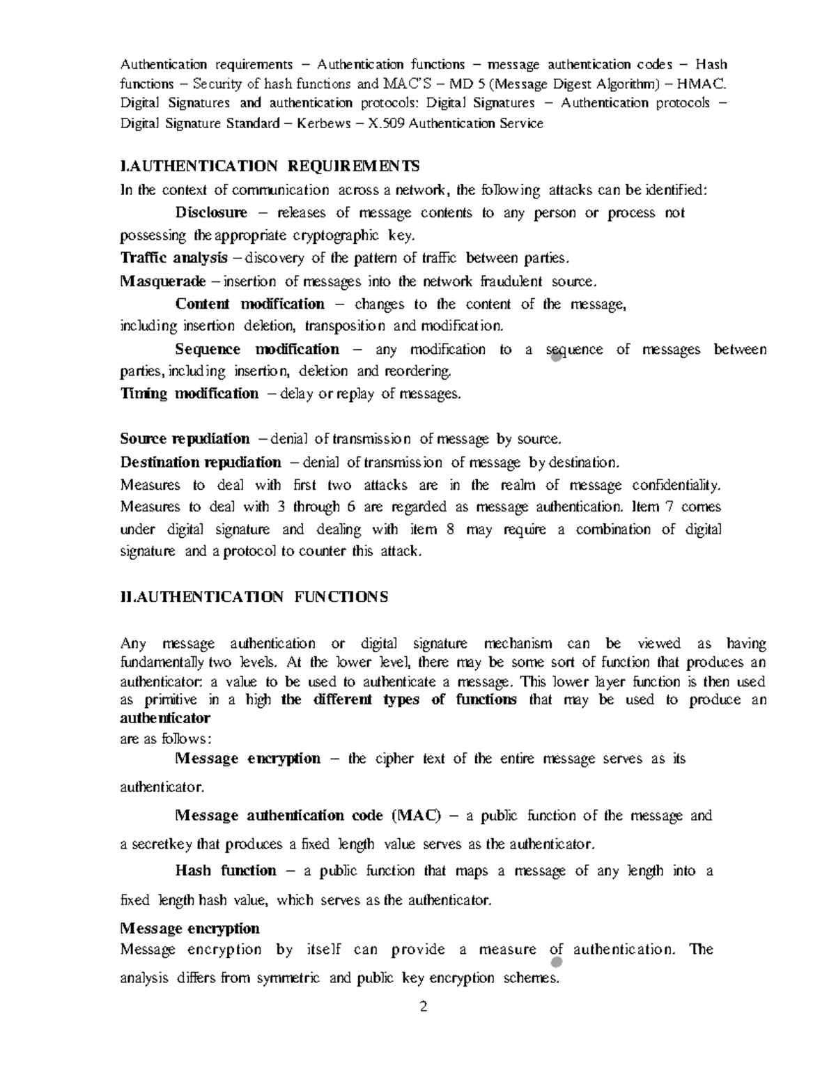 UNIT-4 OF Network Security - Authentication requirements – Authentication functions – message ...