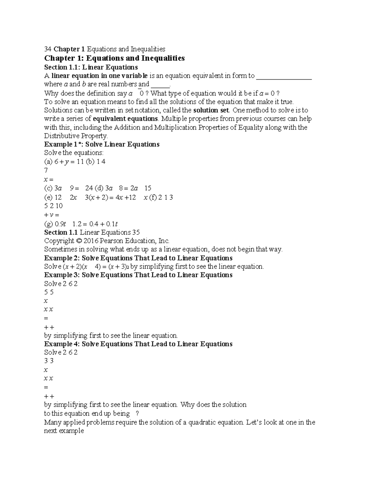 Chapter 1 Equations and Inequalities - 34 Chapter 1 Equations and ...