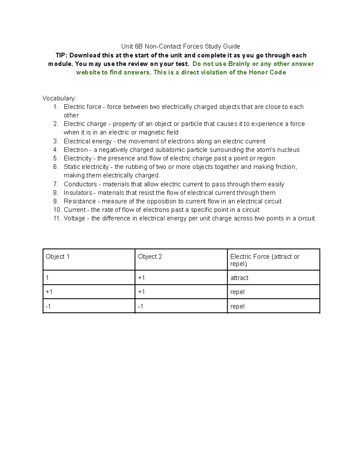 Copy of Unit 6B Non-Contact Forces Study Guide - RES 800 - PennWest ...