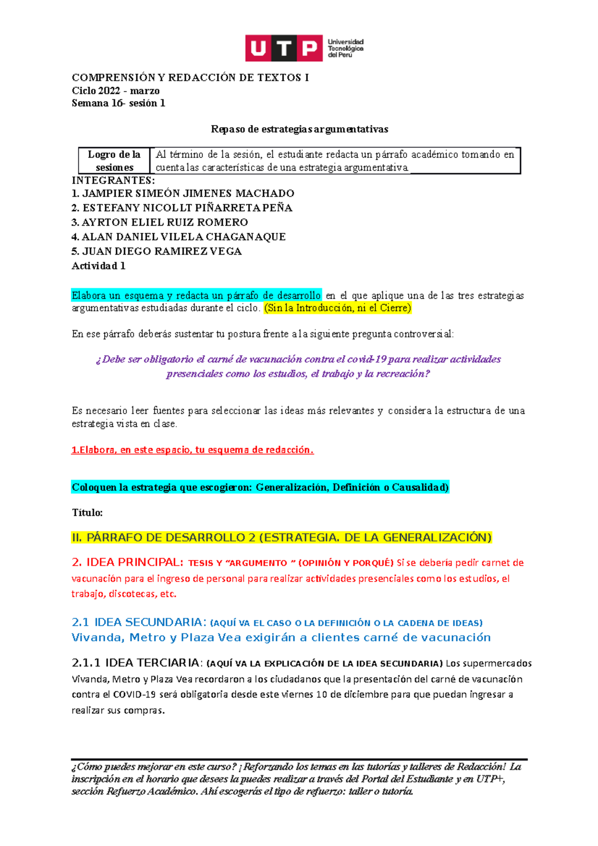 UTP S16.s1 Comprensión Y Redacción 1 - COMPRENSIÓN Y REDACCIÓN DE TEXTOS I Ciclo 2022 - marzo ...