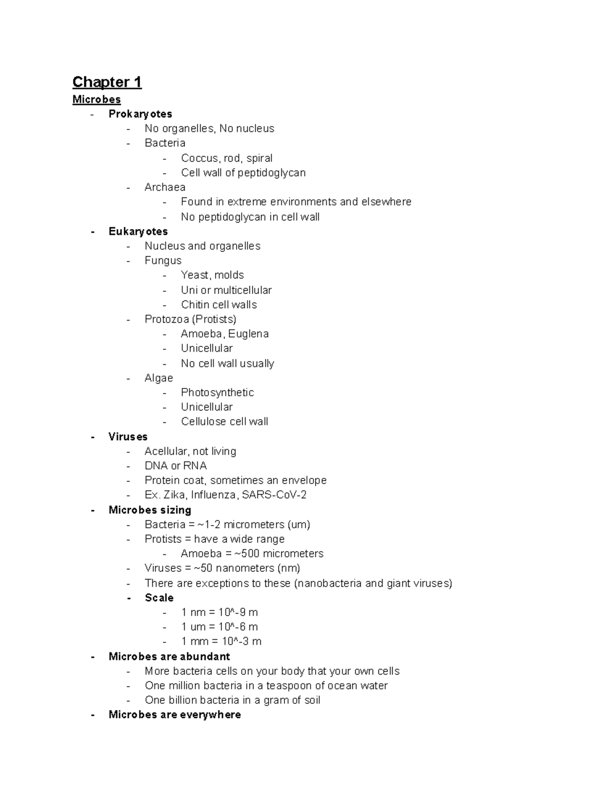 Microbiology Notes Chapters 1-3 - Chapter 1 Microbes - Prokaryotes - No ...
