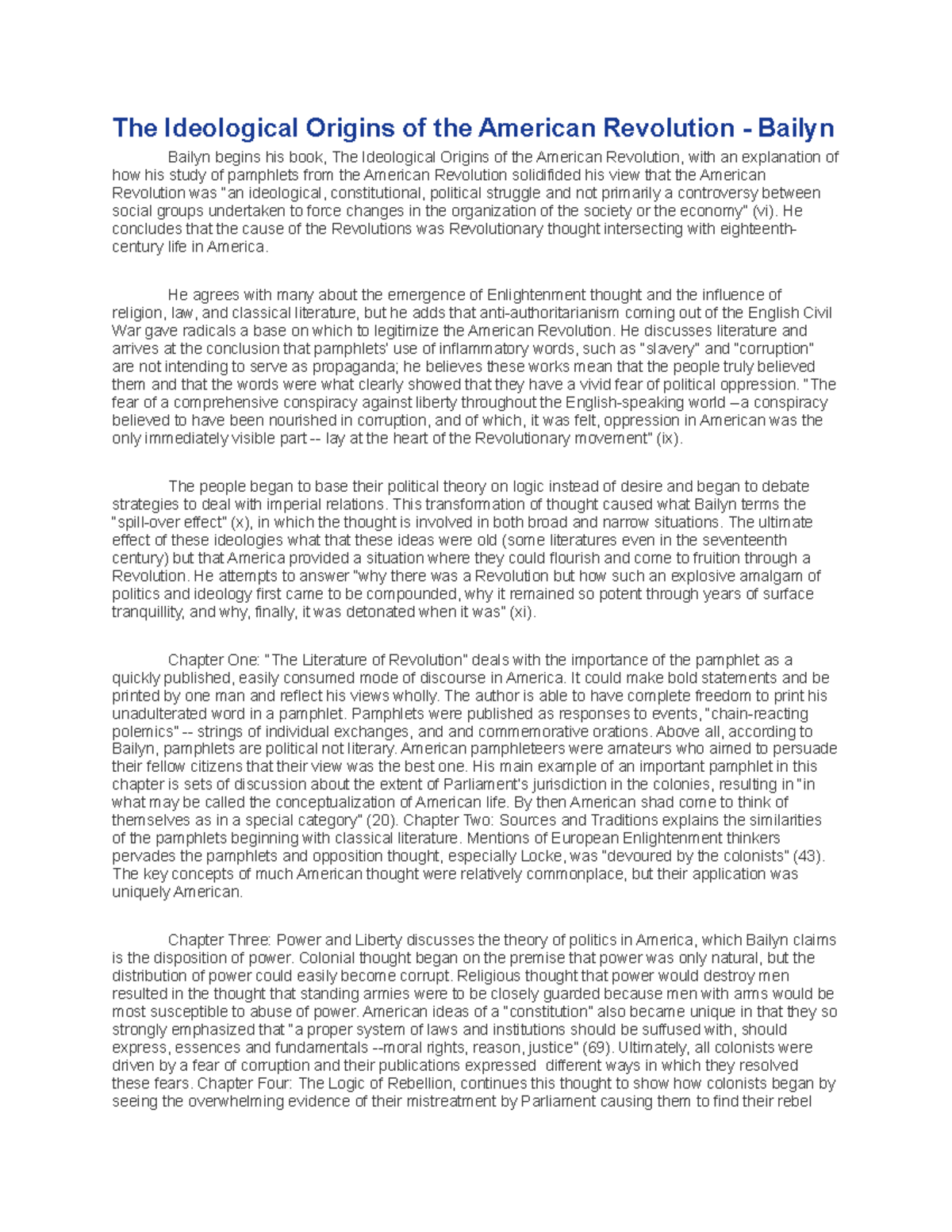 The Ideological Origins of the American Revolution - He concludes that ...