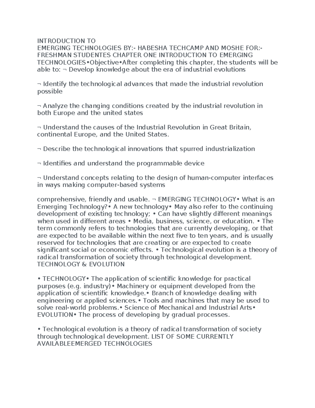 Emerging - INTRODUCTION TO EMERGING TECHNOLOGIES BY:- HABESHA TECHCAMP ...