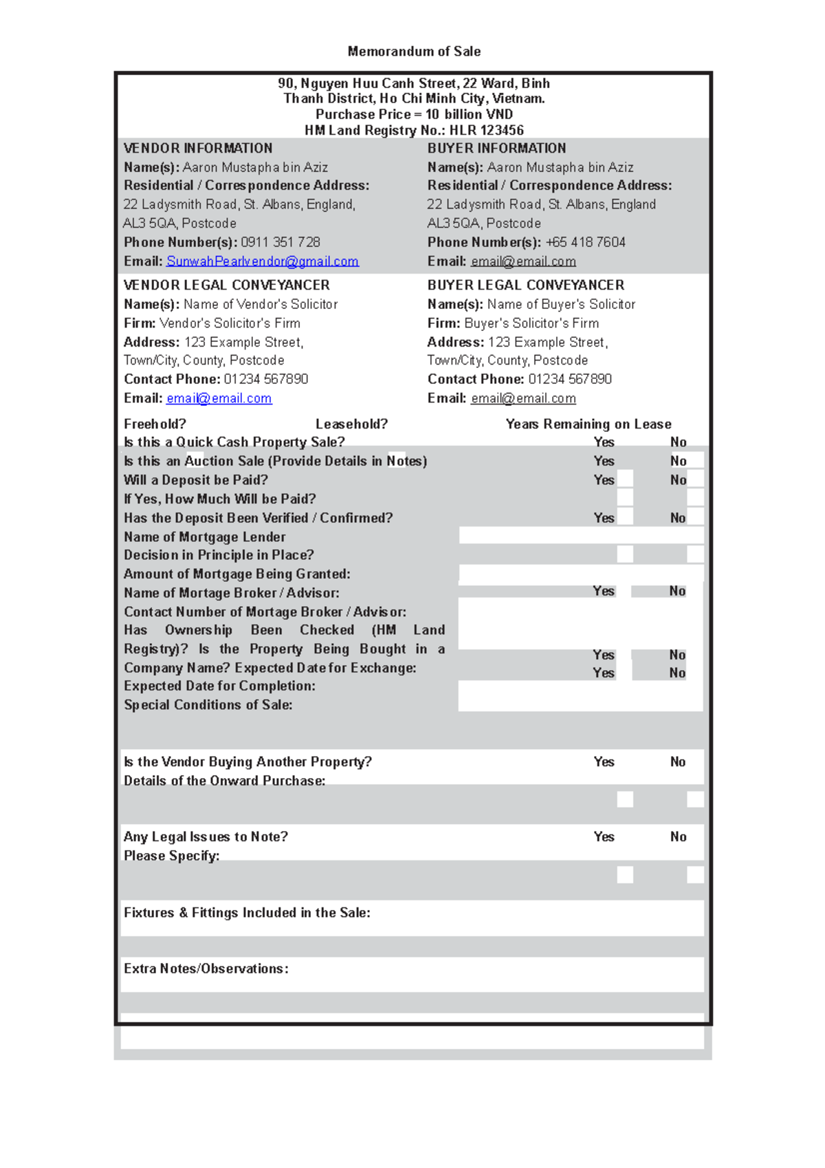 Memorandum of sale template property solvers converted - Luật Thương ...