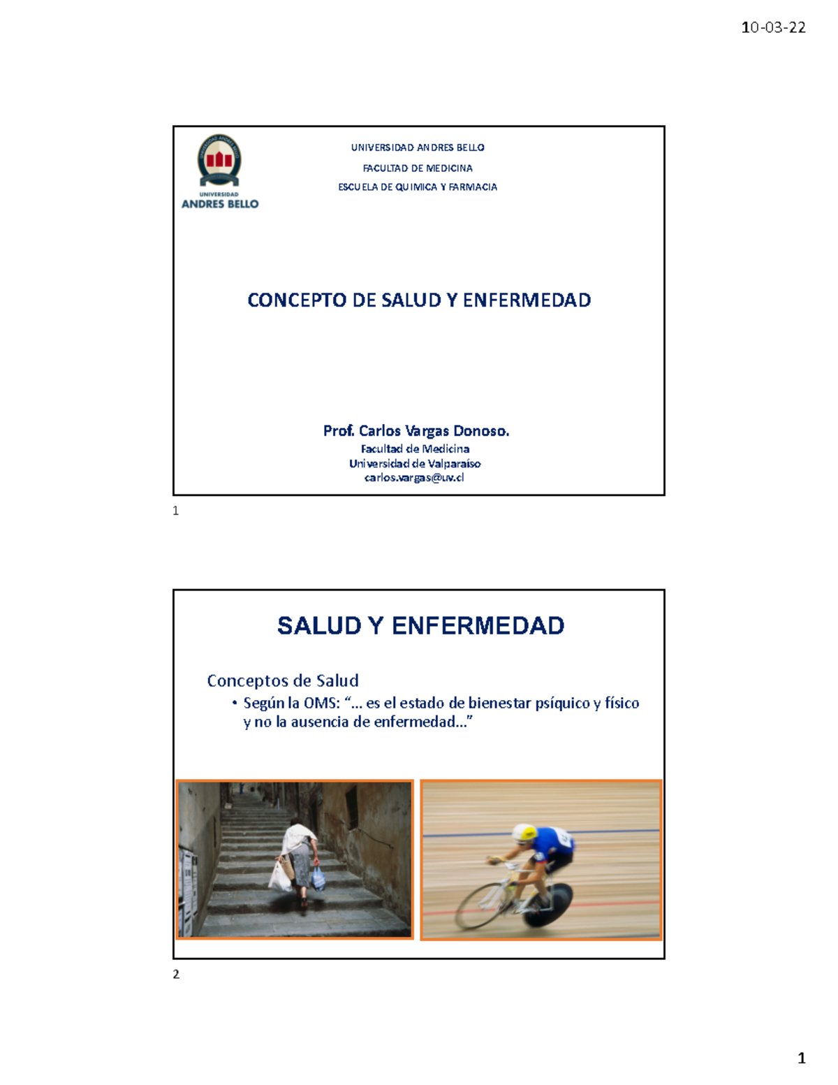 Clase Salud y Enfermedad QF UNAB 2022-1 - CONCEPTO DE SALUD Y ...