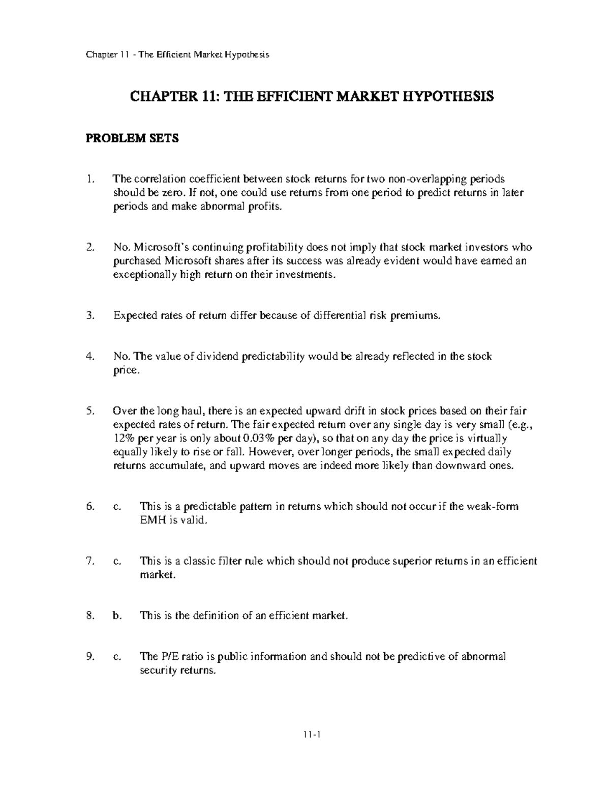 Capital Markets Summaries Chapter 11 to 15 - Chapter 11 - The Efficient Market Hypothesis ...